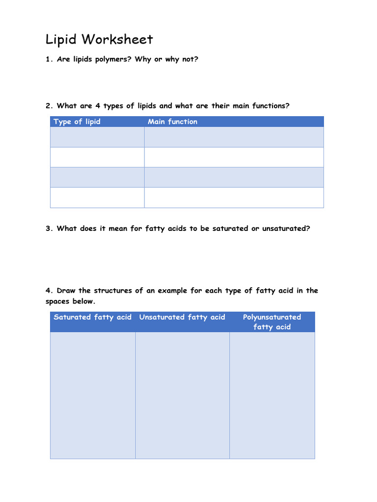 Lipids - Worksheet | PDF