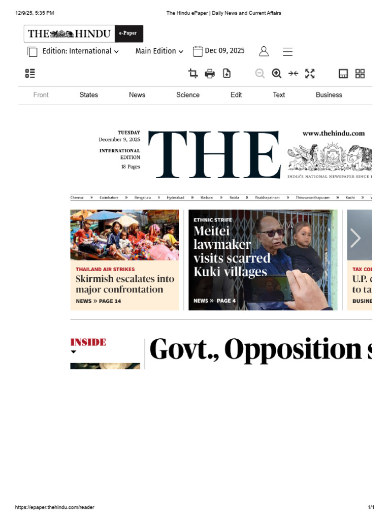 The Hindu ePaper: Daily News Update | PDF