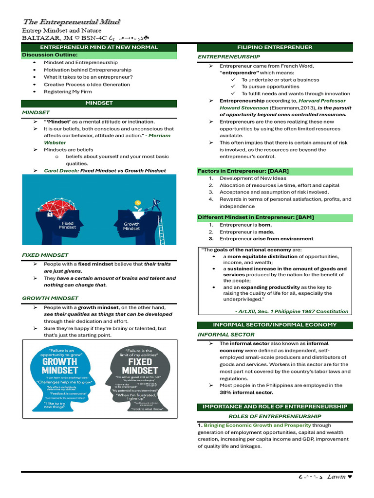 Entrep Mindset and Nature | PDF | Entrepreneurship | Mindset