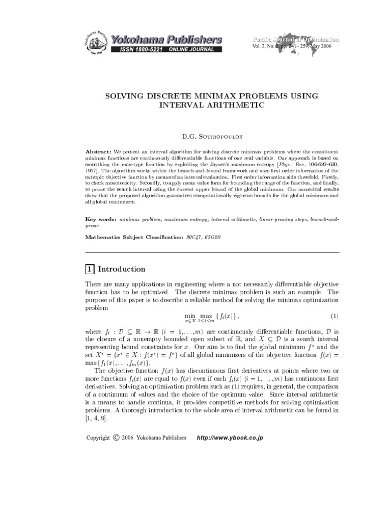 J3 - 2006 - Solving Discrete Minimax Problems Using Interval Arithmetic ...