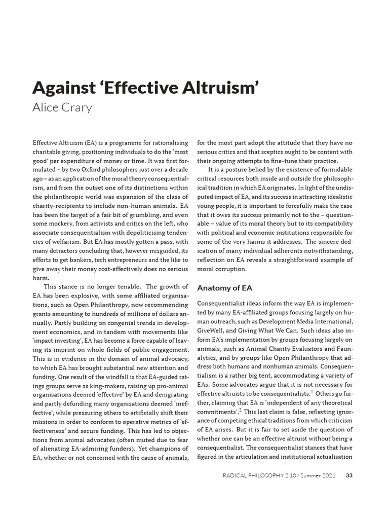 3 - Crary - Against Effective Altruism | PDF | Well Being | Altruism