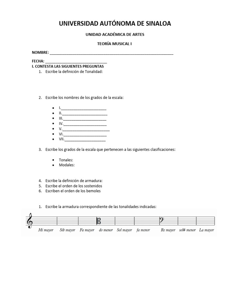 Cuestionario de Armadura y Tonalidad | PDF
