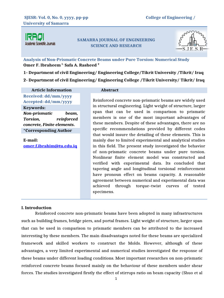 Analysis+of+Non Prismatic+Concrete+Beams+Under+Pure+Torsion+Numerical ...