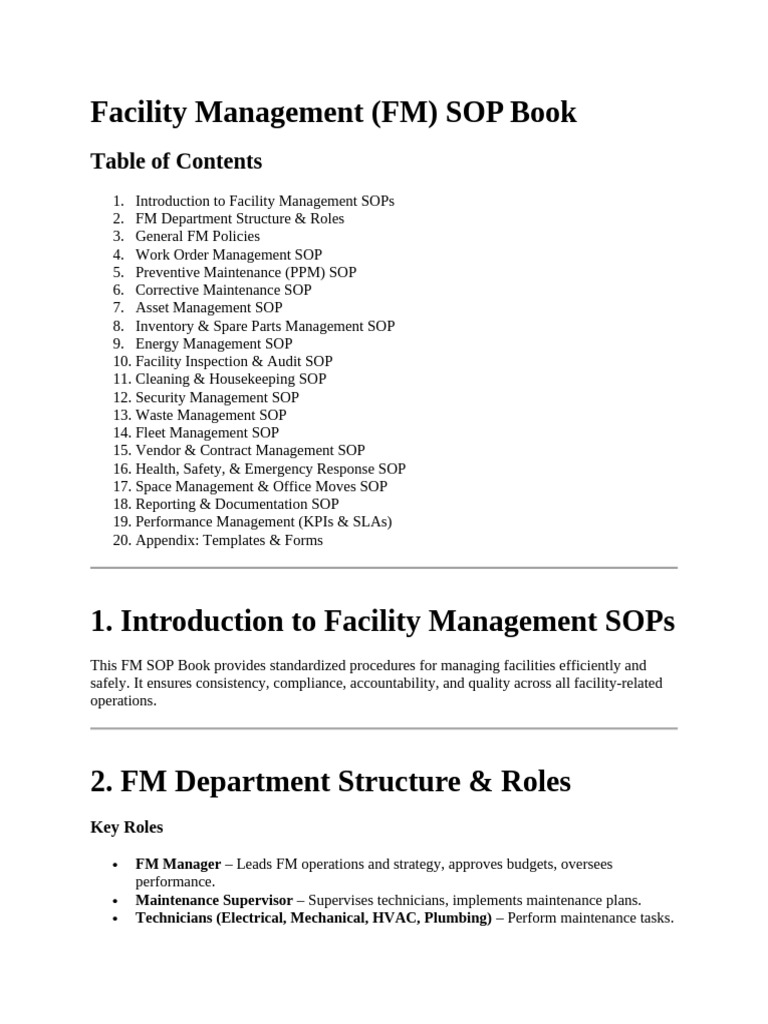 Facility Management SOP Guide | PDF | Waste | Audit
