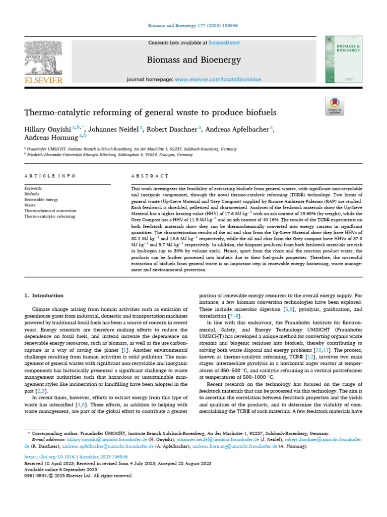 Thermo-Catalytic Reforming of Waste for Biofuels | PDF | Pyrolysis ...