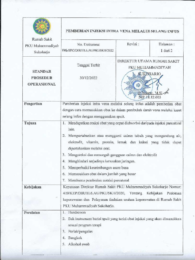 446 Pemberian Injeksi Intra Vena Melalui Selang Infus Keperawatan | PDF
