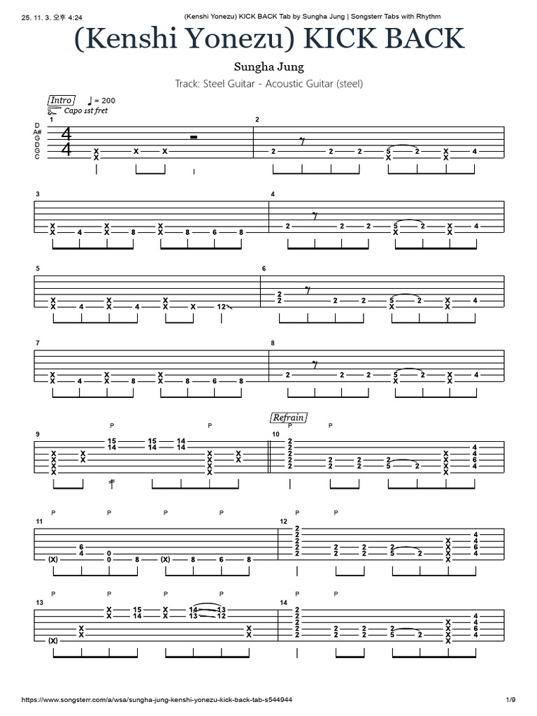 Kenshi Yonezu KICK BACK Guitar Tab | PDF | Song Structure | Refrain