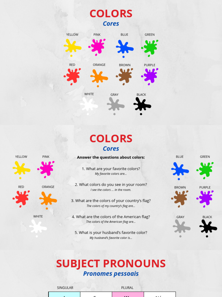 Color and Pronoun Basics in English | PDF | Linguistic Typology ...