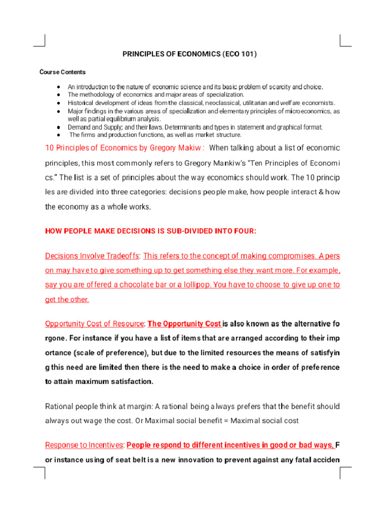 ECO 101 COURSENOTE MAJOR (PRINCIPLES OF ECONOMICS) - Phoenix | PDF