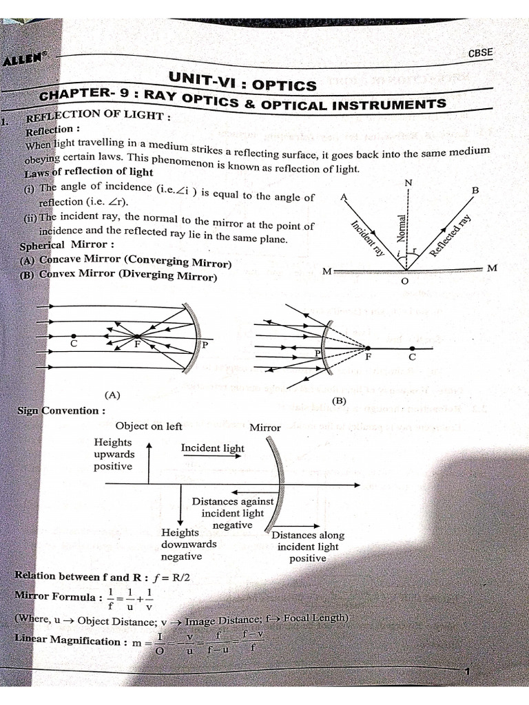 Ray Optics Quick Revision Notes | PDF