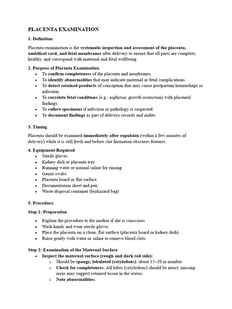 Comprehensive Guide to Placenta Examination | PDF | Placenta | Fetus