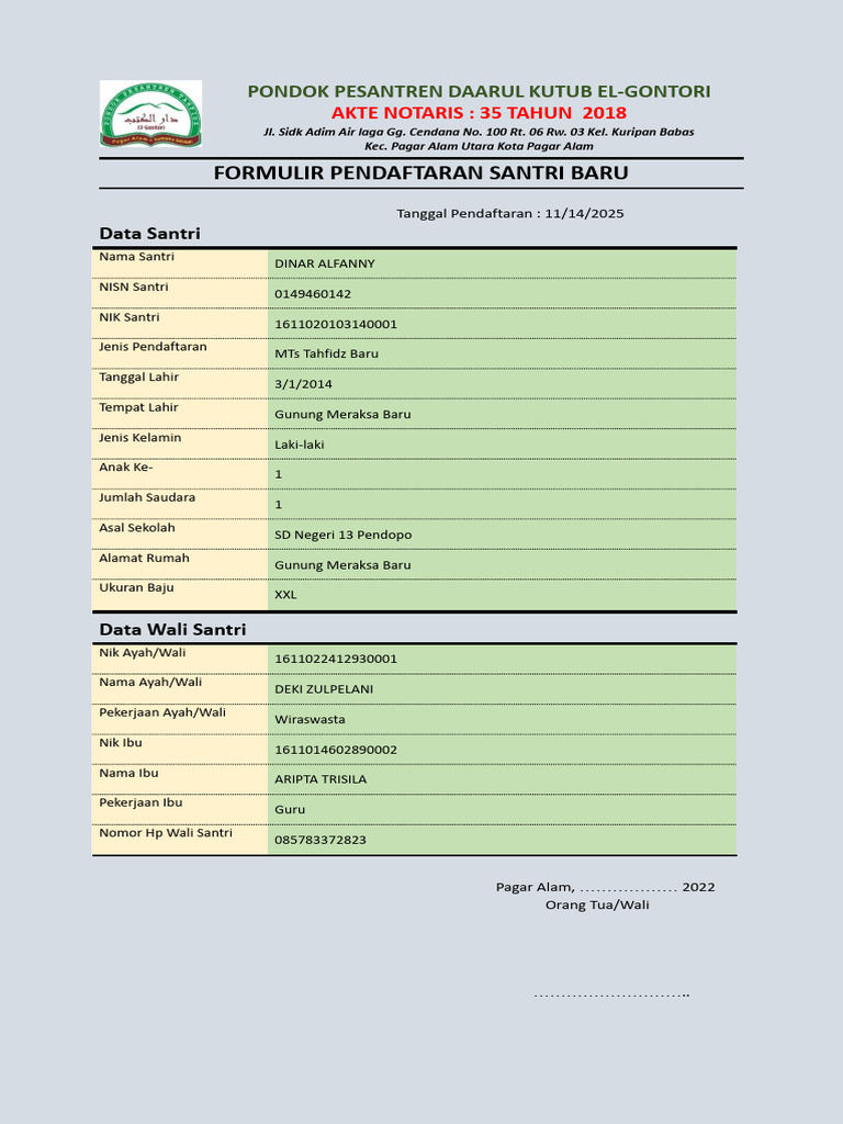 Form Ppdb 2023_2024 Dinar Alfanny | PDF