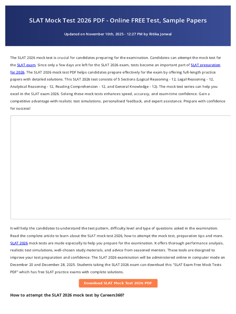 SLAT 2026 Free Mock Test PDF Download | PDF | Reason | Knowledge
