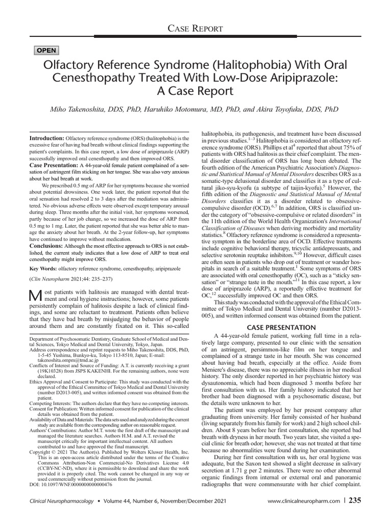 Olfactory Reference Syndrome (Halitophobia) With Oral | PDF | Obsessive ...