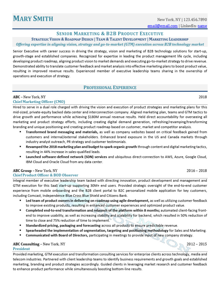 Chief Marketing Officer CMO Resume Sample B1 | PDF | Marketing | Cloud ...