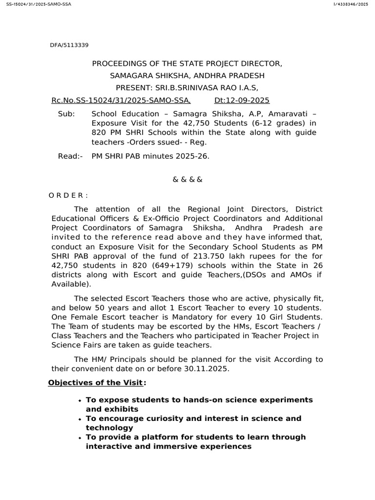Exposure Visit Plan for A.P. Students | PDF