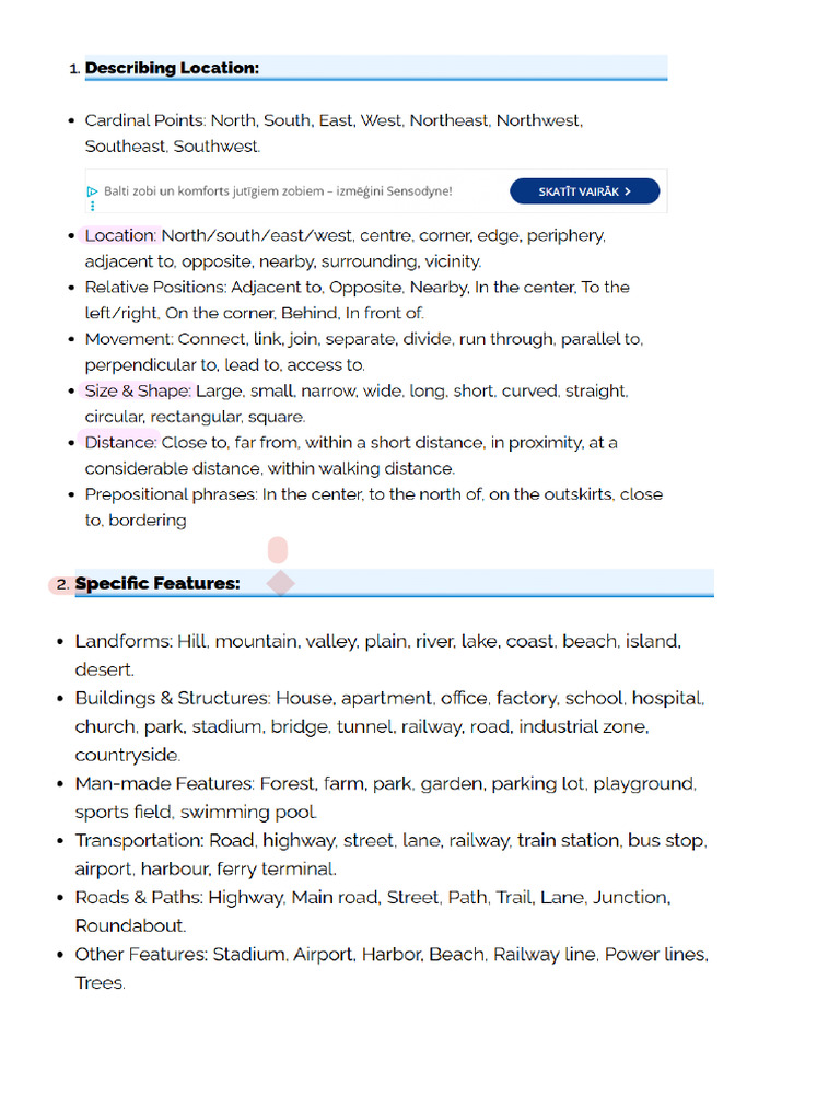 Maps Vocabulary | PDF
