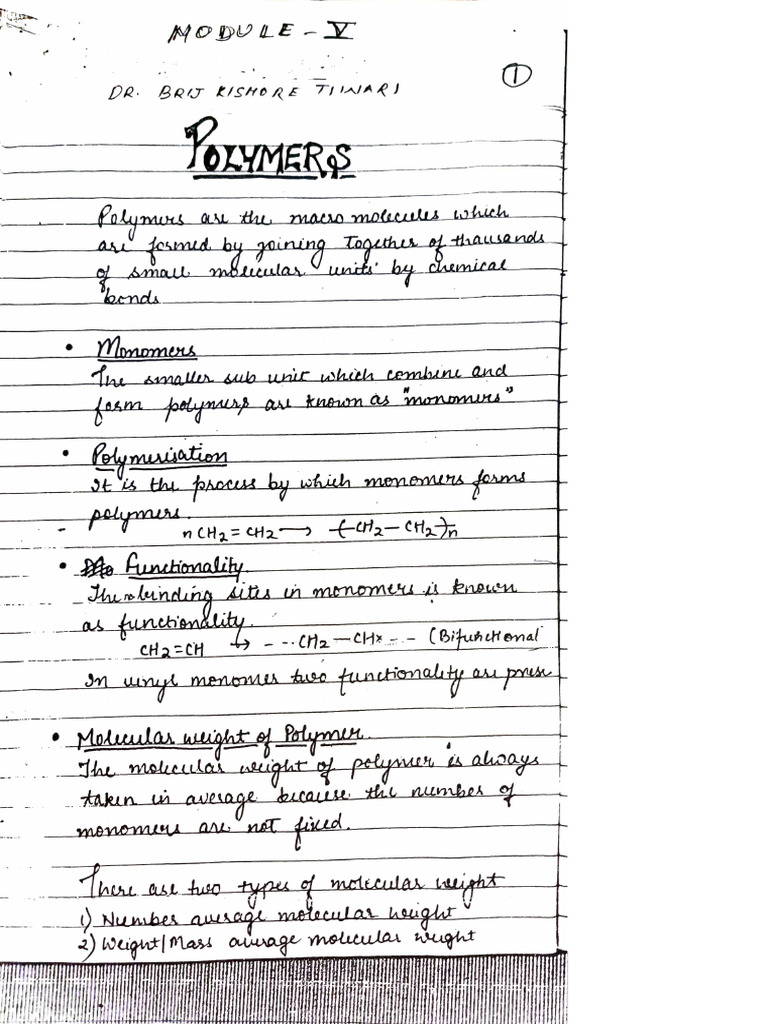 Polymer Notes Part 1 | PDF