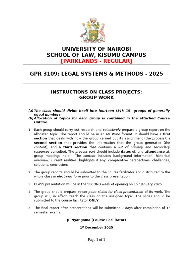 UON GPR 3109 Class Project Guidelines | PDF
