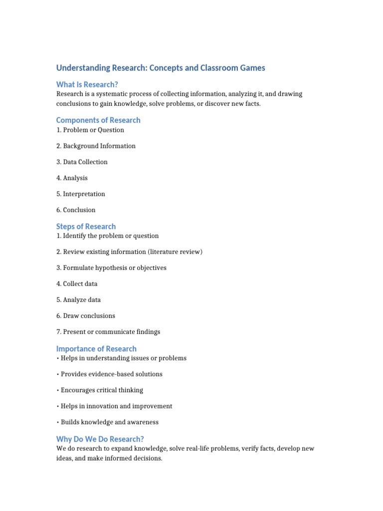 Research Concept and Games | PDF
