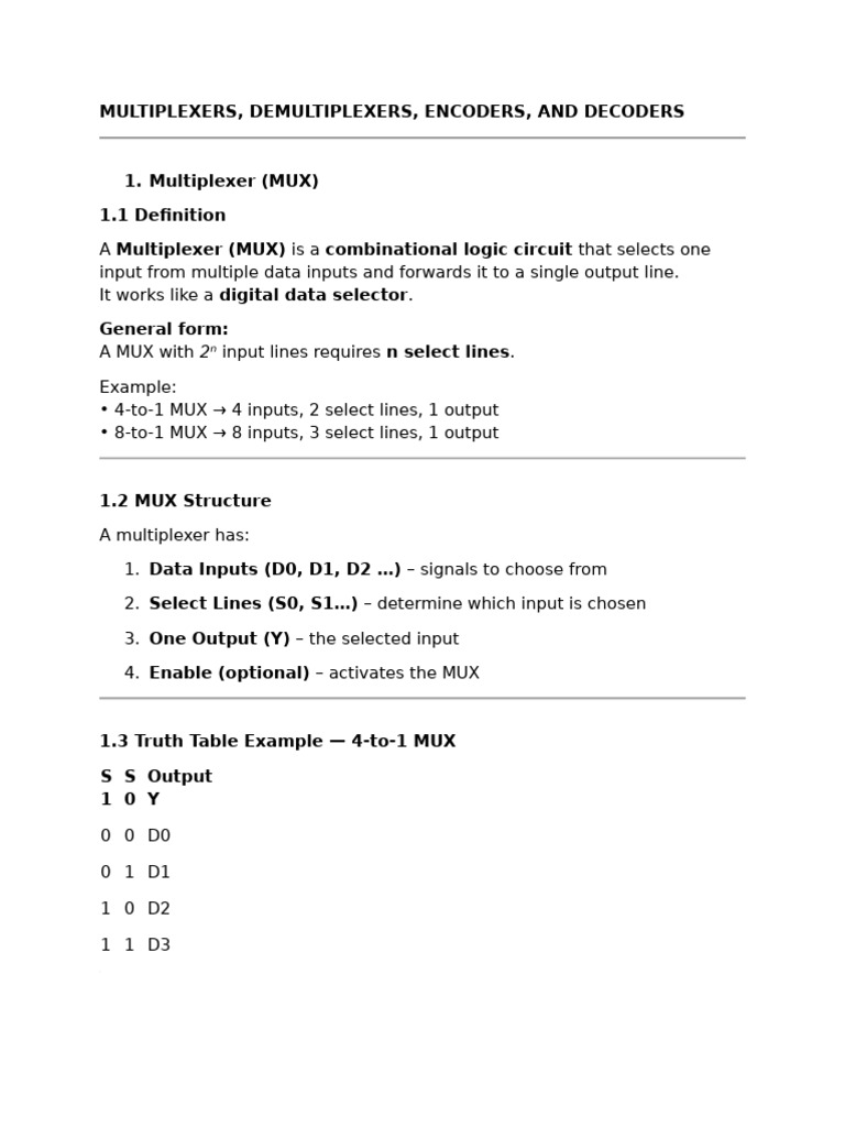 MUX, DeMUX, Encoders, And Decoders | PDF | Computer Hardware | Computer Engineering