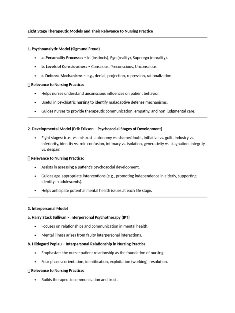 Therapeutic Models in Nursing Practice | PDF | Stress (Biology ...