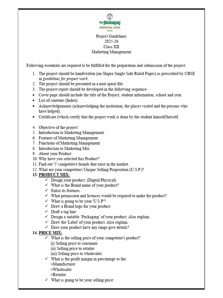 Marketing Management Project Guidelines | PDF | Marketing | Retail