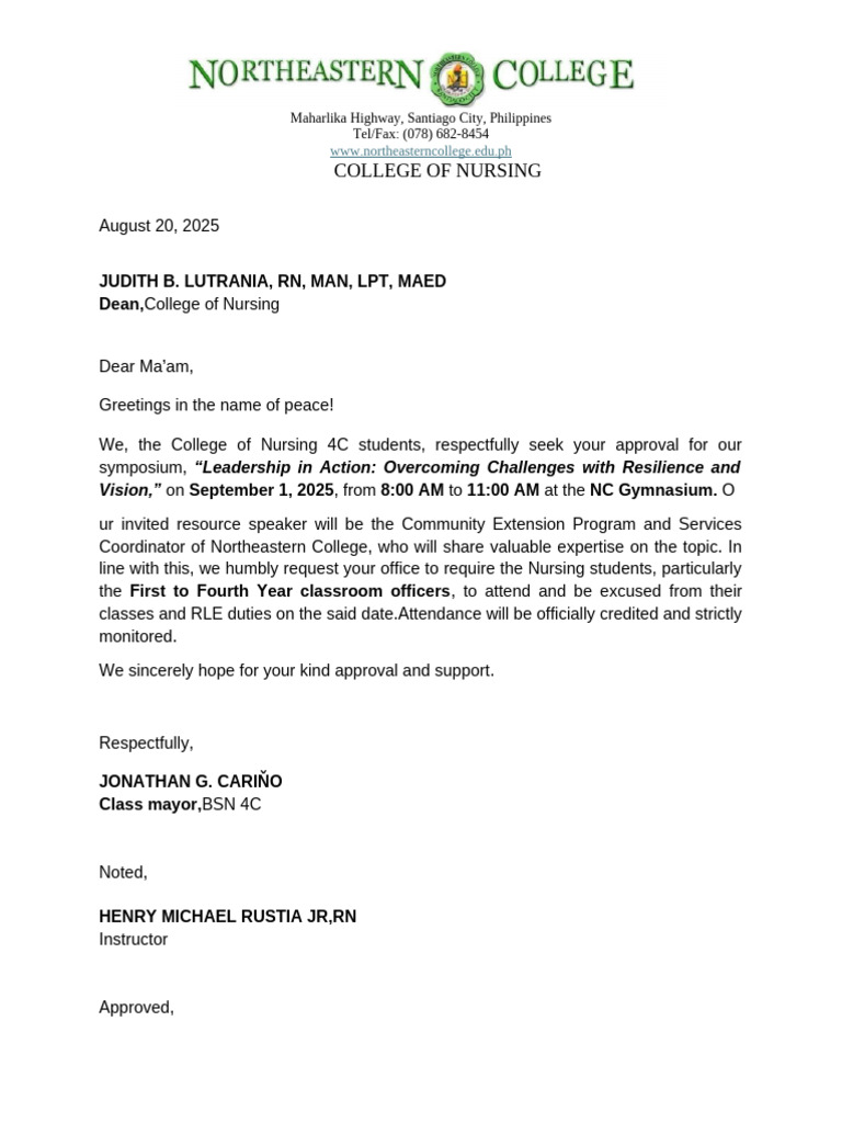 4c Request Letter For Symposium | PDF | Nursing