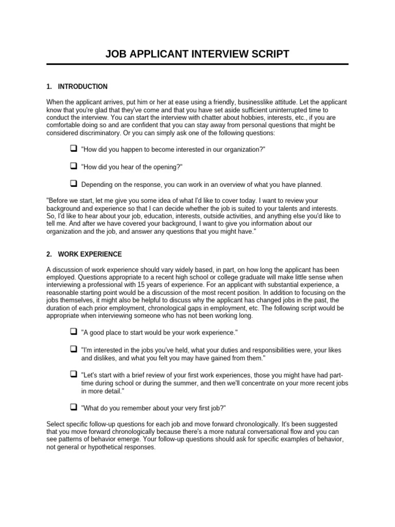 Job Applicant Interview Script | PDF | Psychology | Cognition