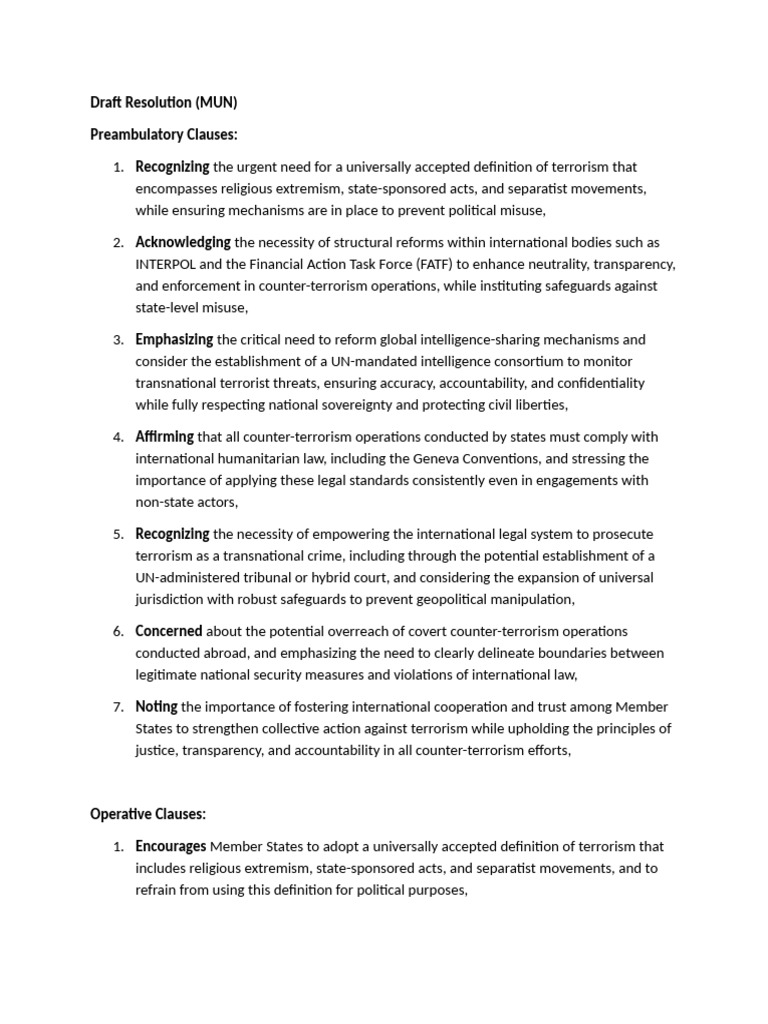 Draft Resolution (MUN) | PDF | National Security | Government