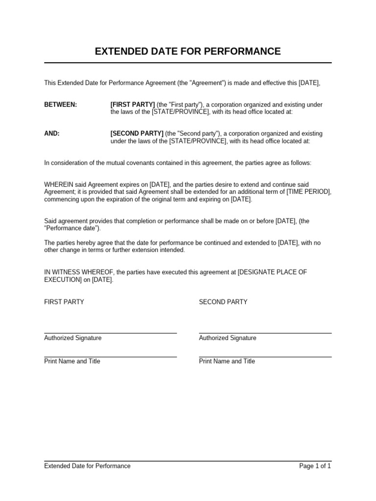 Extended Performance Date Agreement | PDF