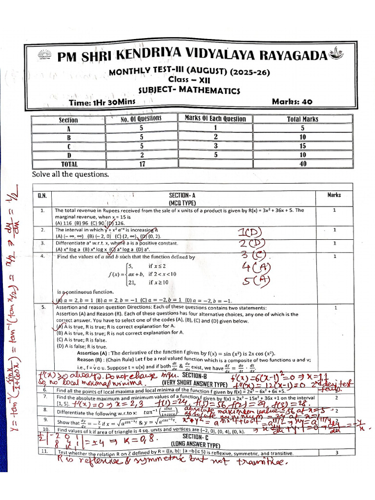 Xi Math MT August | PDF