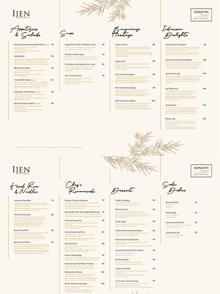 Menu Ijen Restaurant 2025 1 | PDF | Indonesian Cuisine | Cooking