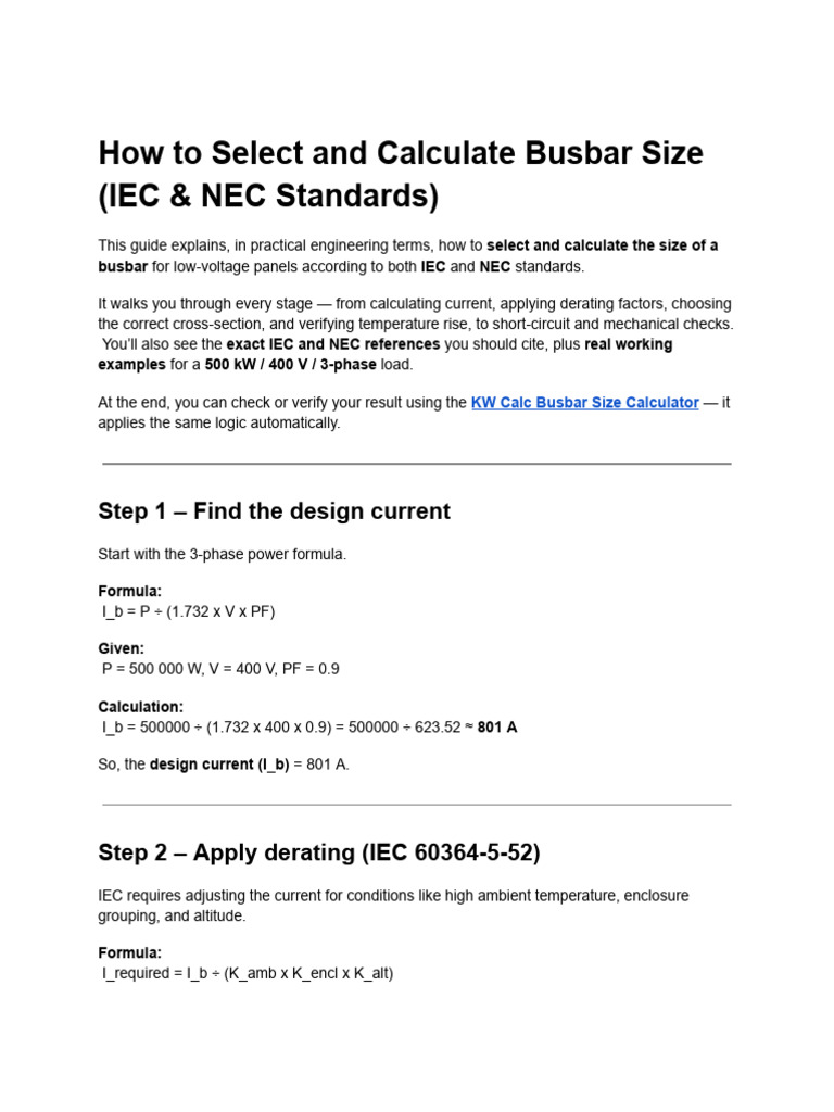 Busbar Sizing Calculation Ies-nes Standards | PDF | Electric Power ...