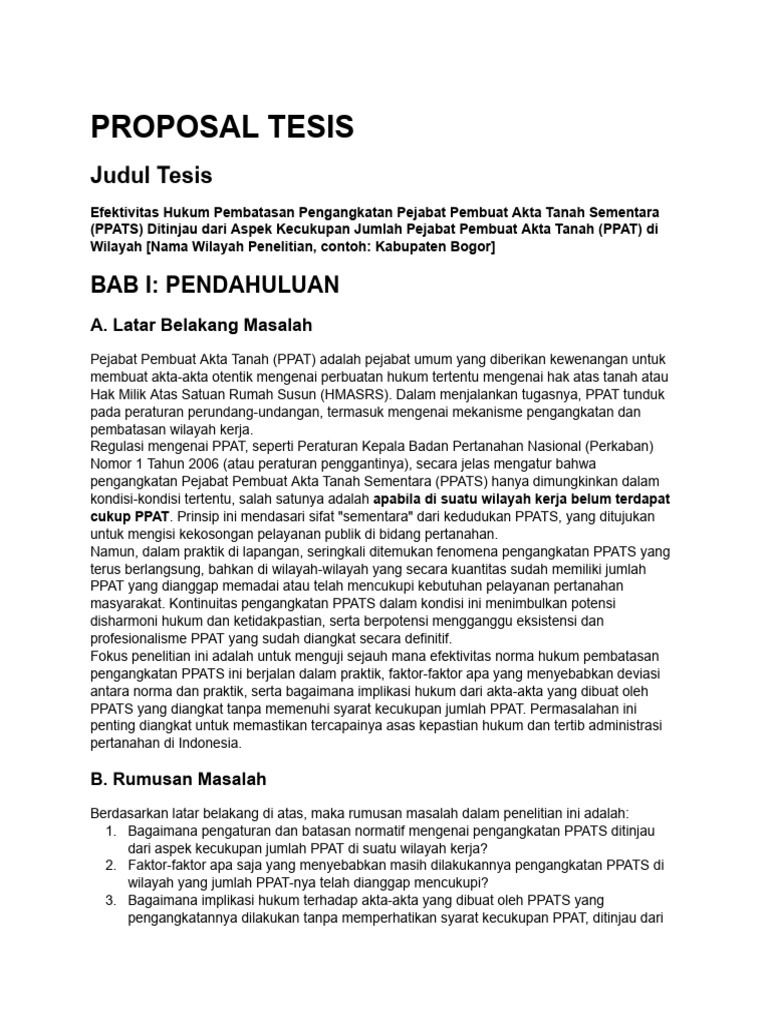 Proposal Tesis Kenotariatan (PPATS) | PDF