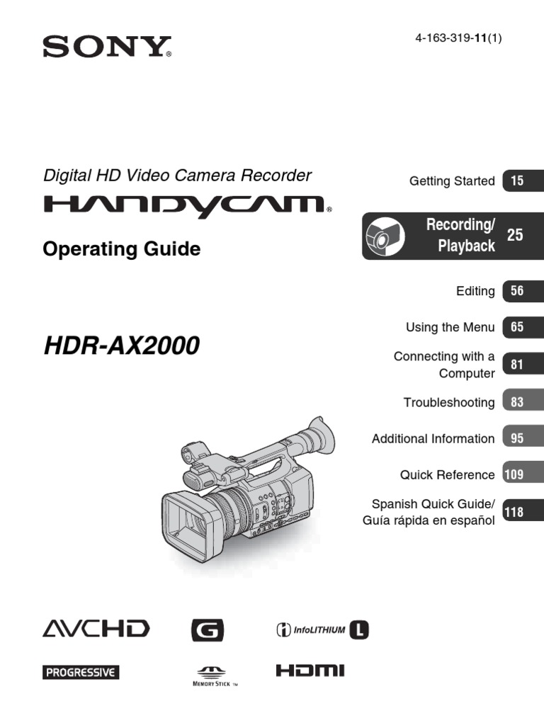 Manual Sony AX2000 | PDF | Ac Power Plugs And Sockets | Lithium Ion Battery