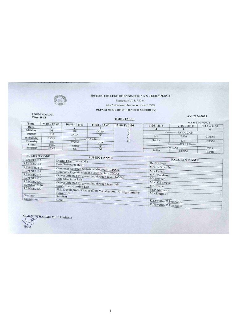 Cs Time Table | PDF