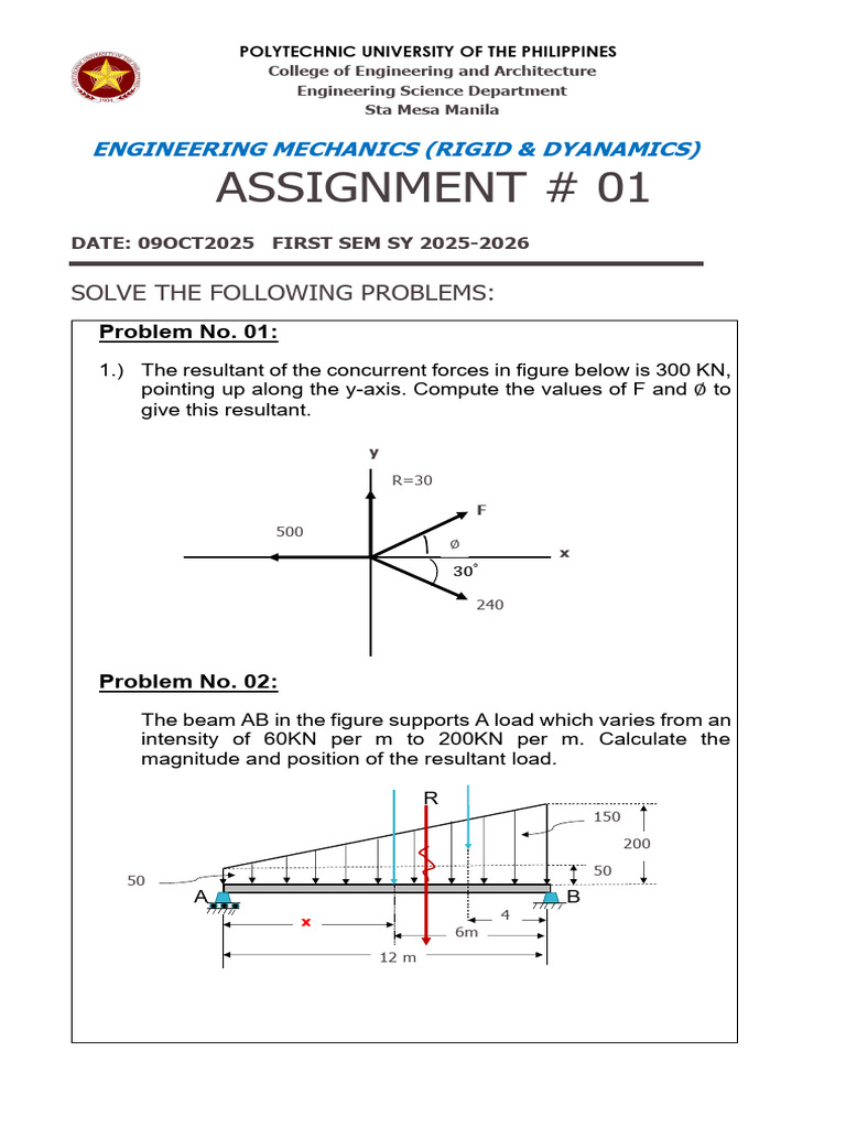 Engg Mechanics Assignment 01 09october2025 | PDF | Applied And ...