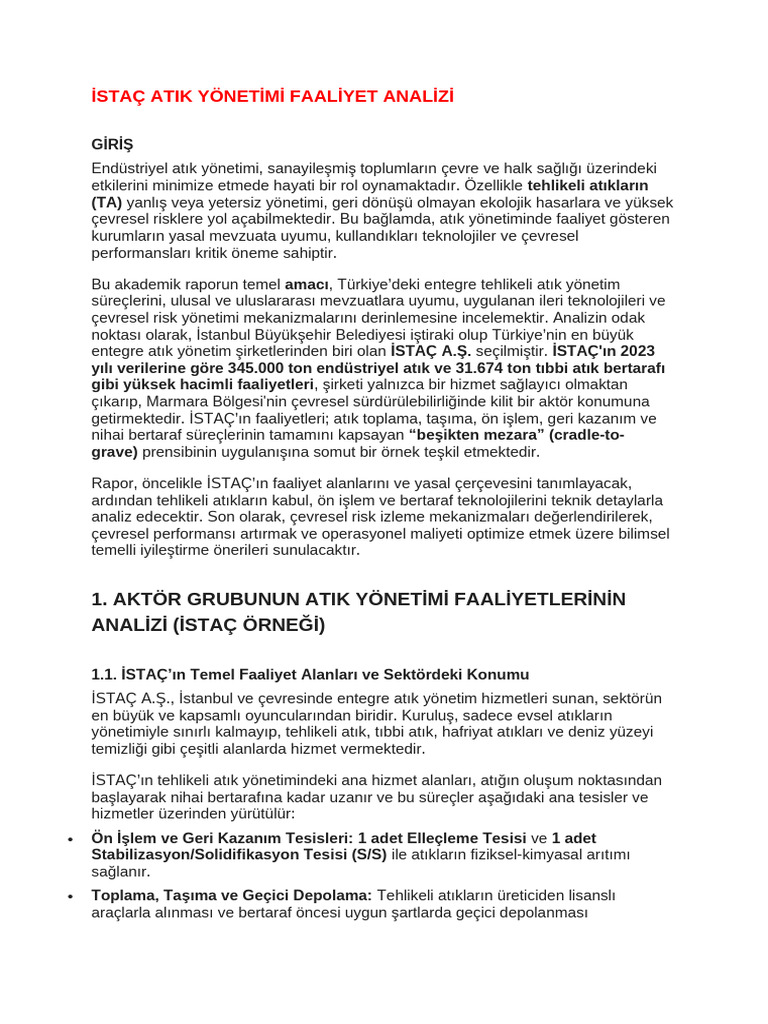 i̇staç Atik Yöneti̇mi̇ Faali̇yet Anali̇zi̇ Son (1) | PDF