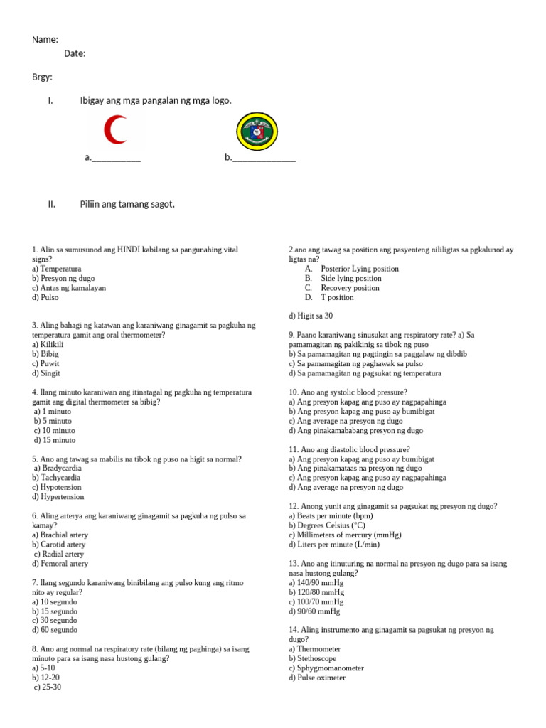 Pretest For BHW | PDF