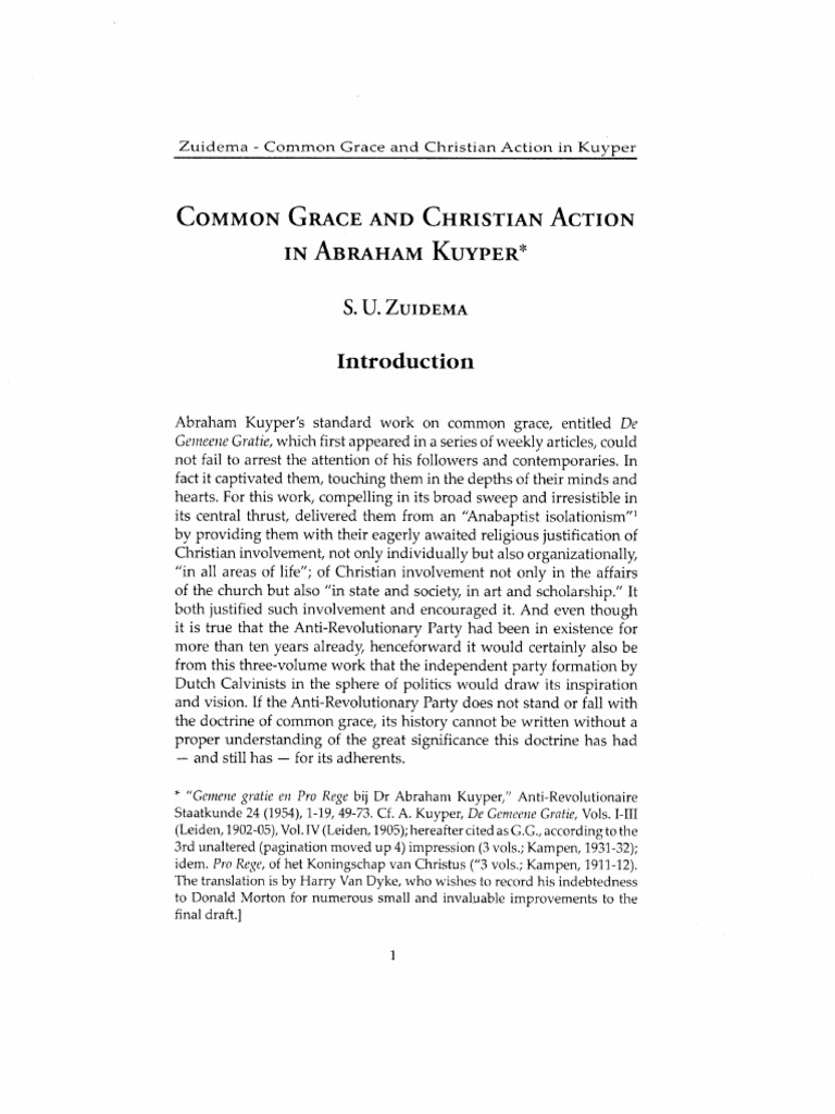 Common Grace and Christian Action in Abraham Kuyper | PDF | Grace In ...