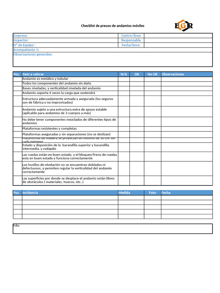 Checklist Preuso Andamios Móviles | PDF