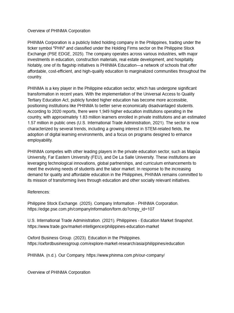 Overview of PHINMA Corporation | PDF | Economies