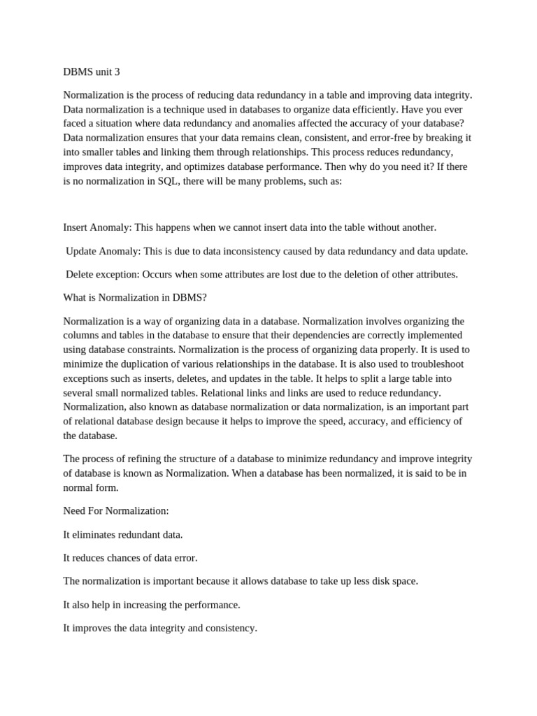 Unit 3 Normalisation in Dbms | PDF | Databases | Data Management