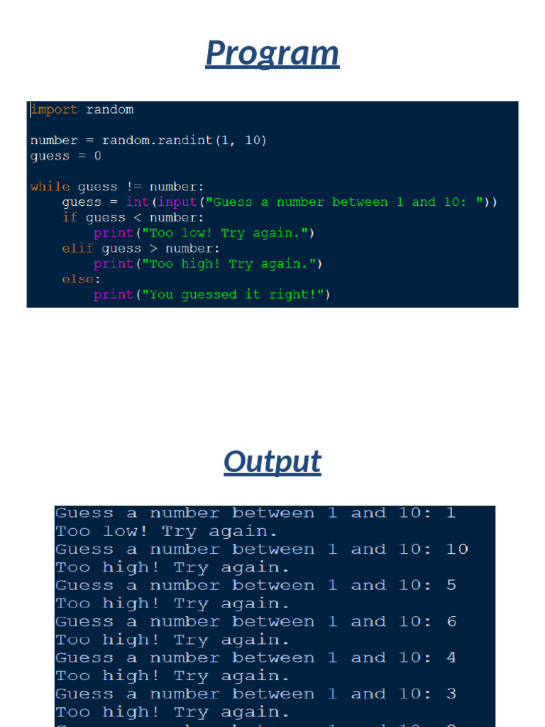 Program of Gussing Numbers | PDF