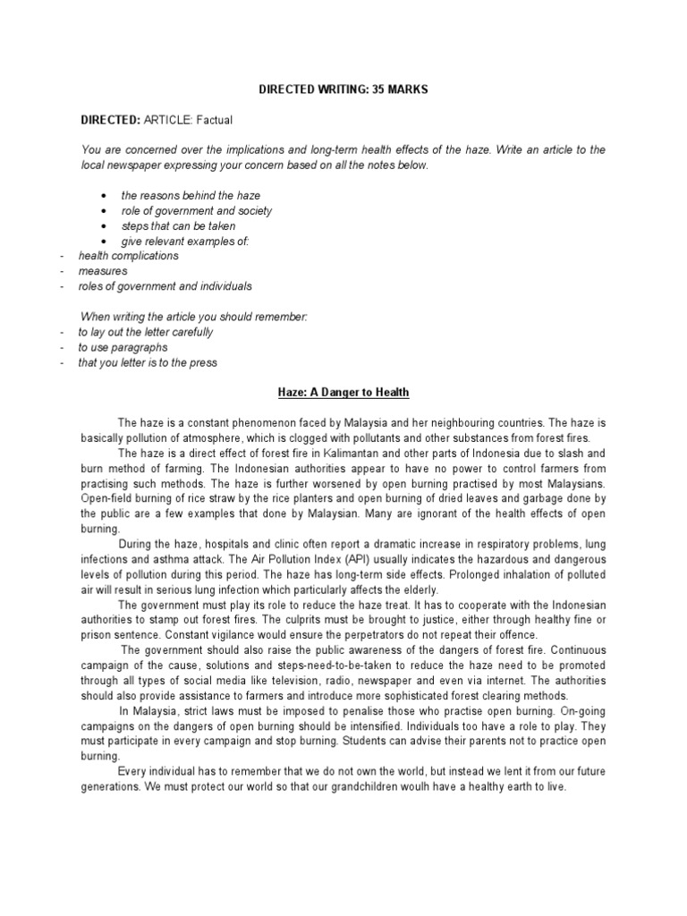 Directed Writing Article Factual | PDF | Wildfire | Air Pollution