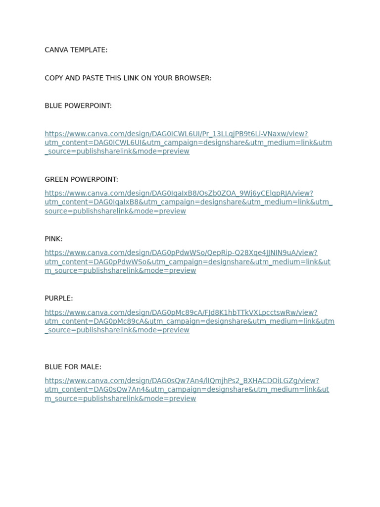 Canva PowerPoint Templates Links | PDF