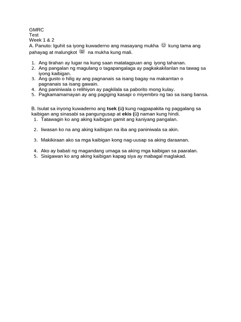 GMRC Summative Test | PDF