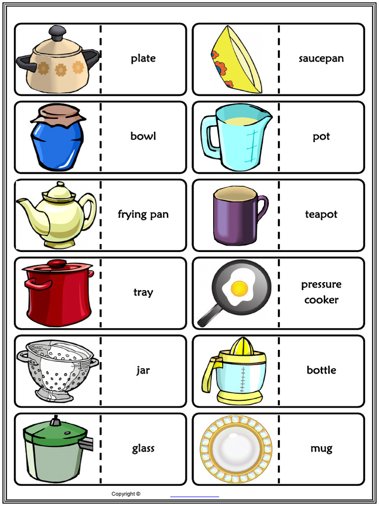 Kitchen Utensils Vocabulary Esl Printable Dominoes Game For Kids | PDF
