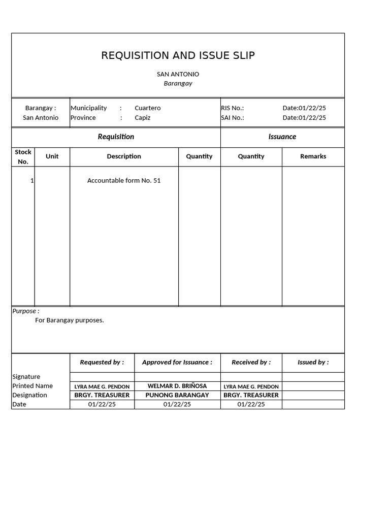 Barangay Requisition and Issue Slip | PDF